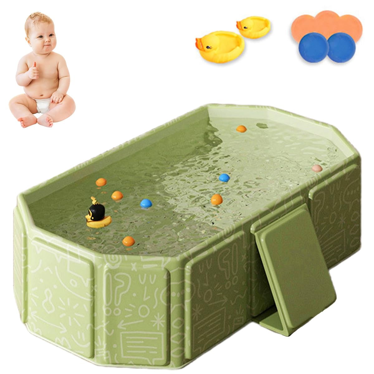 Portable Bathtub for Kids, Foldable Bathtub for Kids with 2 Ducks and 5 ...