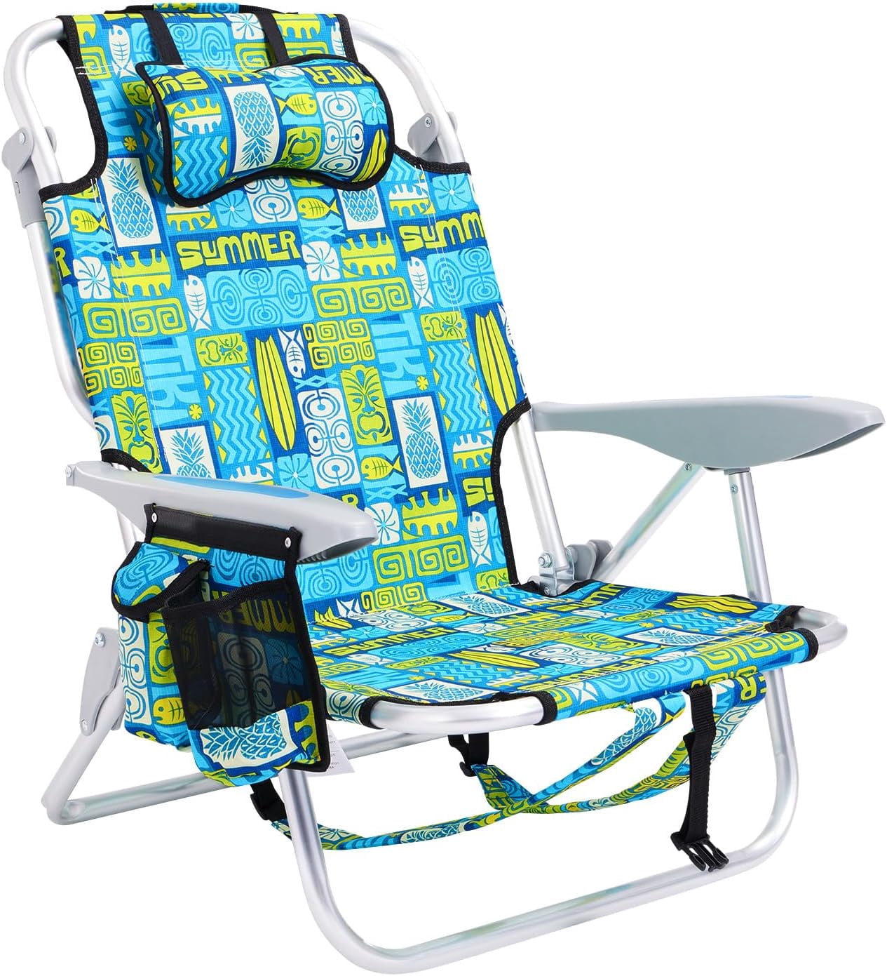 Portable Beach Chair for Adults, Outdoor Camping Chair Lay Flat Folding ...