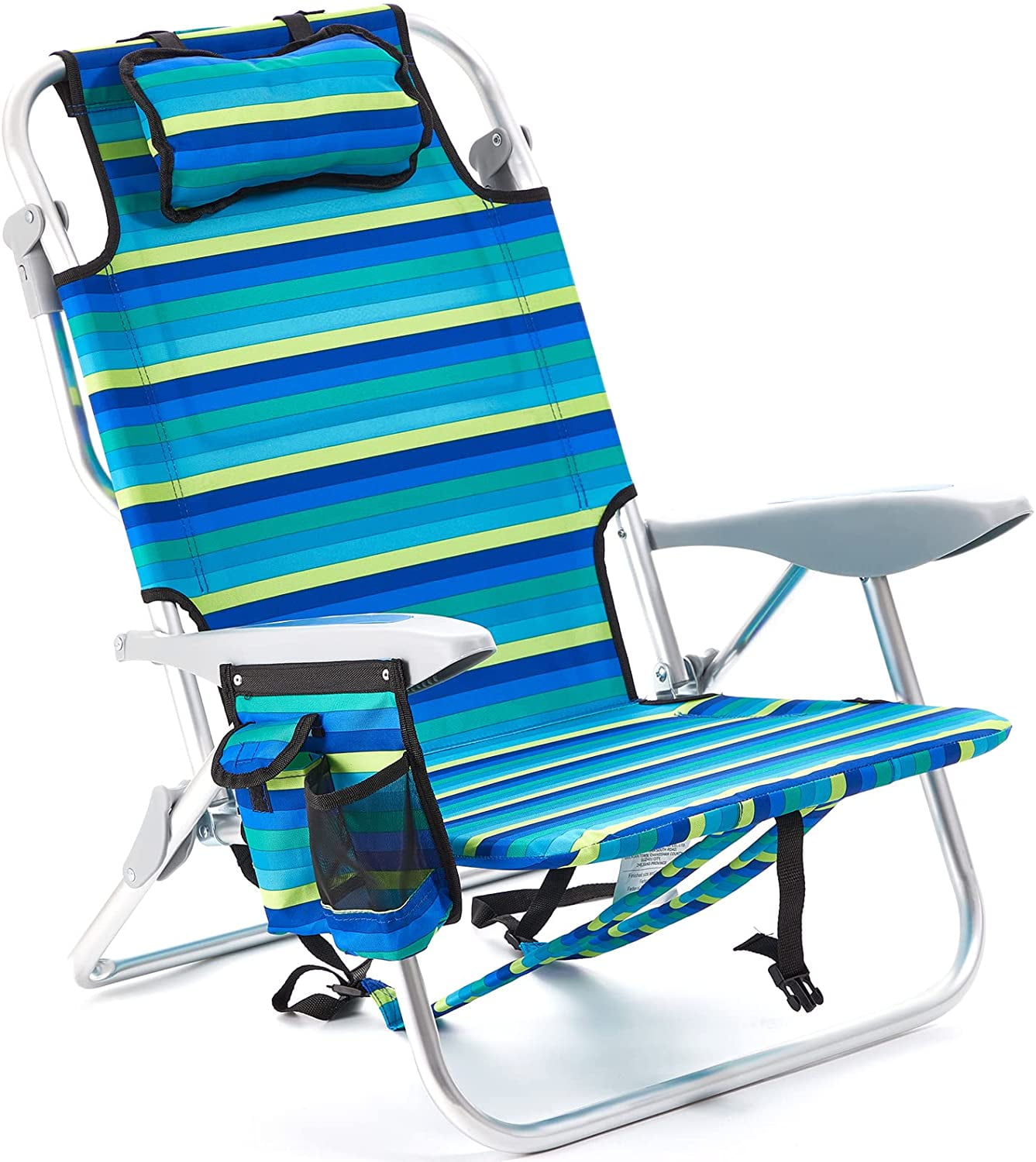 Adult's Portable Foldable Beach Chair, Ocean Striped, 4-Position ...
