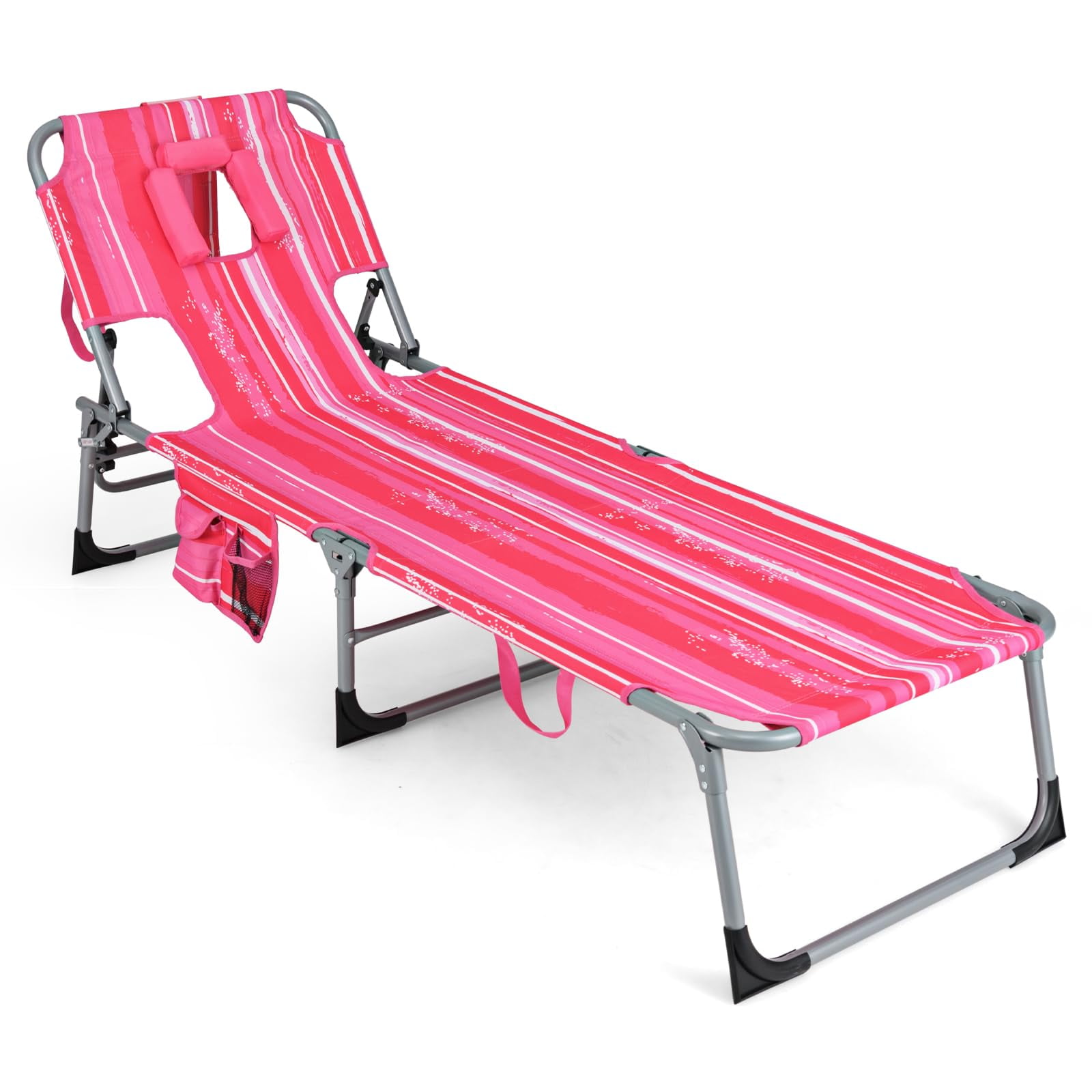 Portable Beach Chair with Face Arm Hole, Adjustable Tanning Lounger for ...