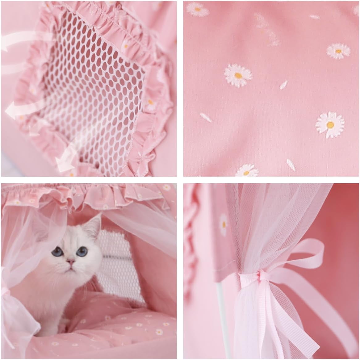 Portable Bed Tent with Mesh Windows for Small Pets, Pink Ruffled Design ...