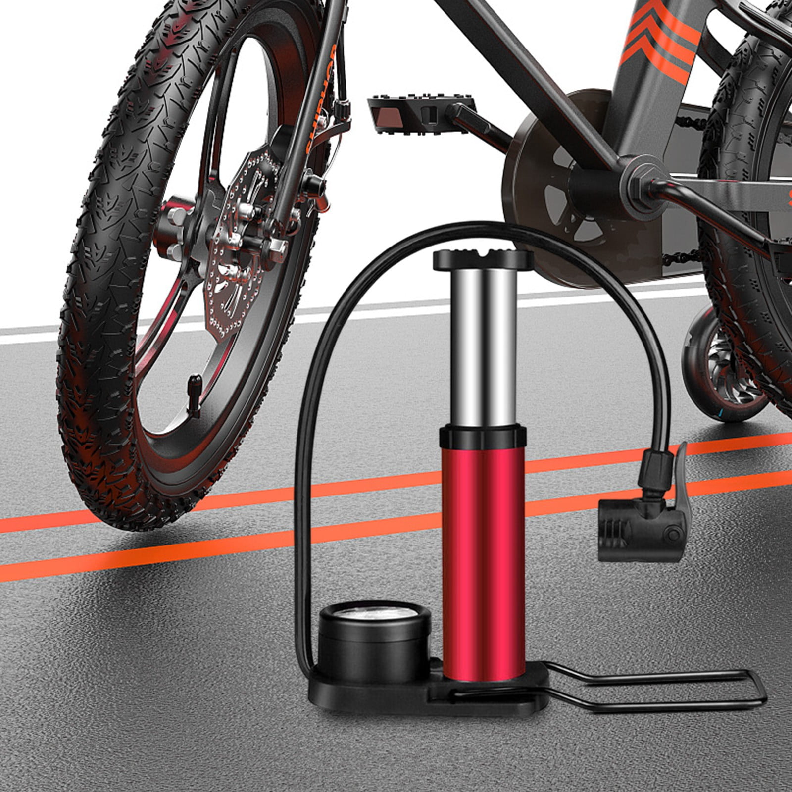Portable Bicycle Pump with Pressure Gauge, Aluminum, 4 Colors, Foot ...
