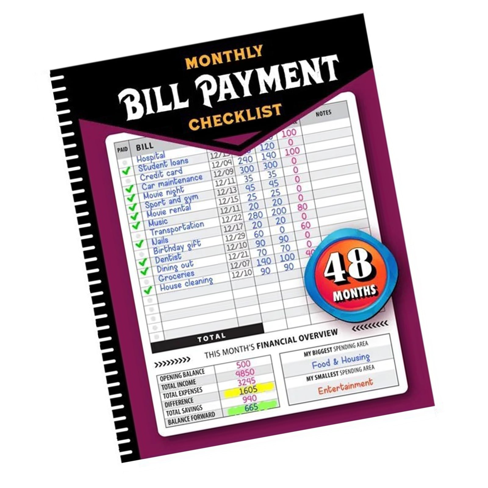 Portable Bill Payment Tracking Checklist Notebook for Home and Business ...