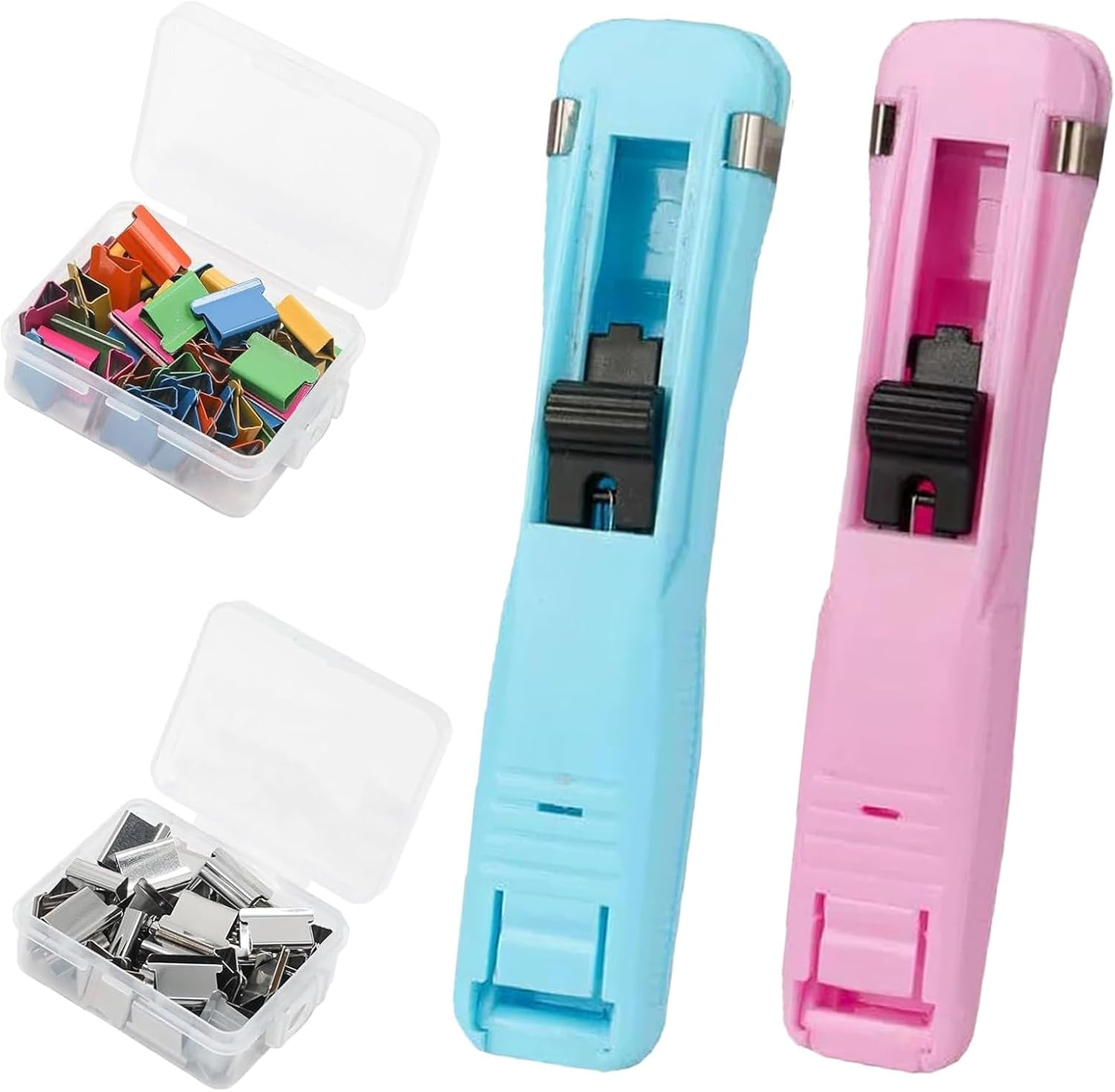 Portable Binder Clip Stapler, 2-Pack Handheld Paper Clam Clip Dispenser ...