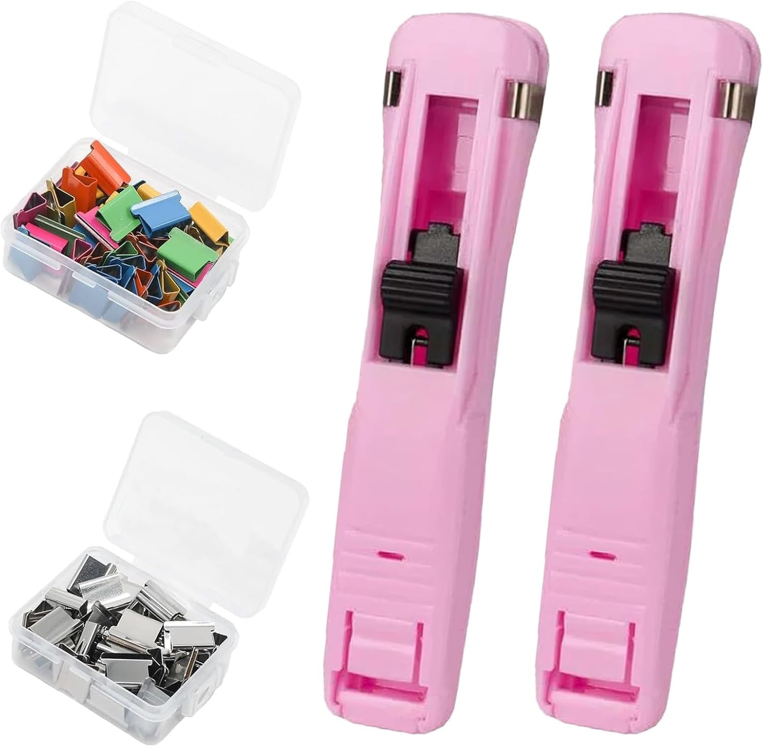 Portable Binder Clip Stapler, Includes 100 Reusable Clips, Mini Push ...