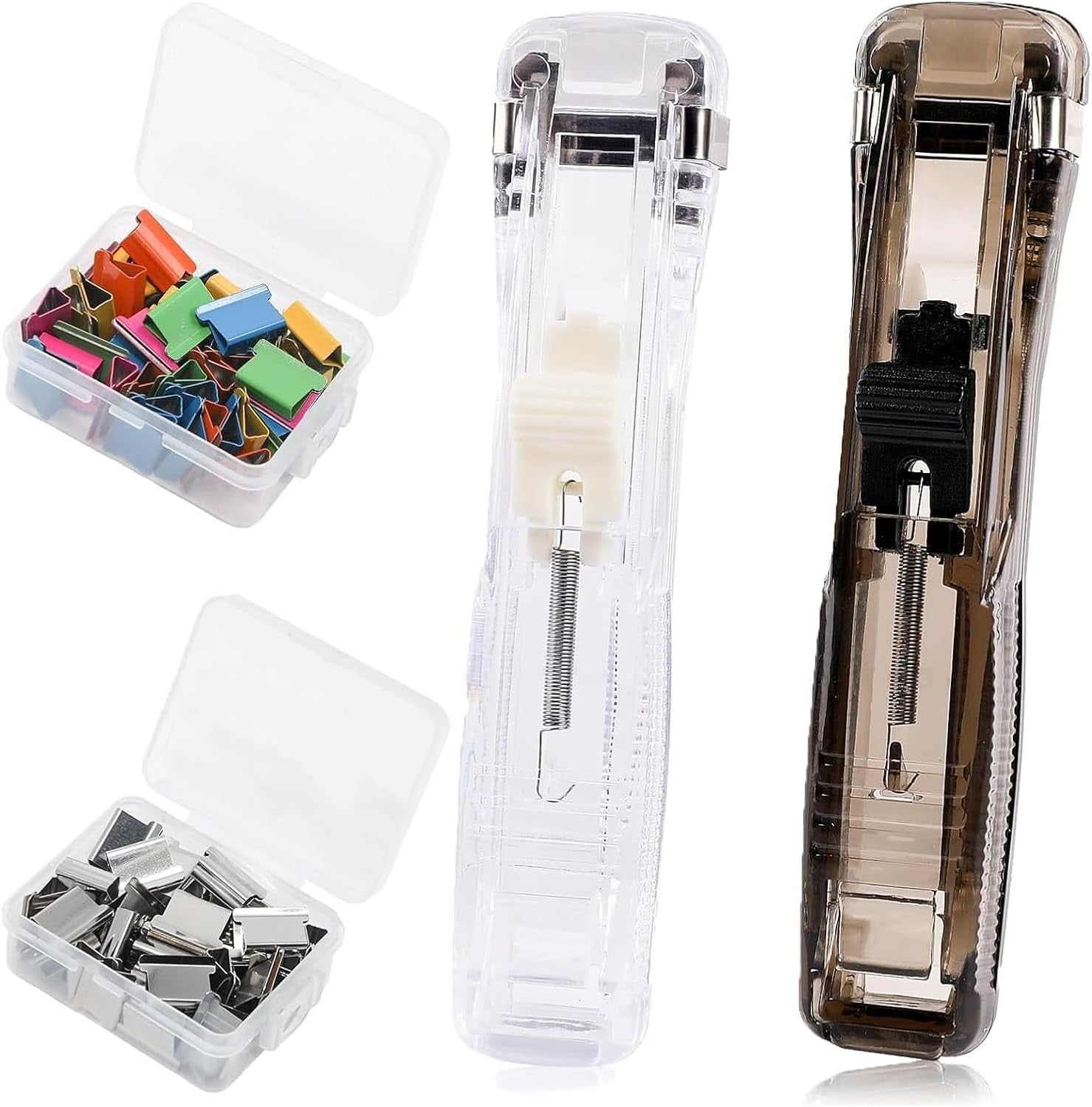 Portable Binder Clip Stapler, Includes 100 Reusable Clips, Mini Push ...