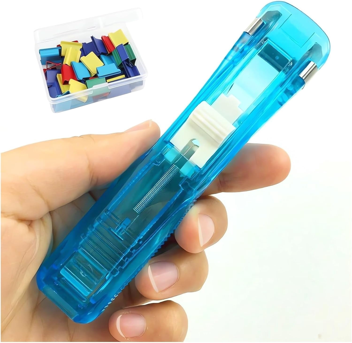 Portable Binder Clip Stapler - Includes 50 Reusable Clips Desktop Push ...