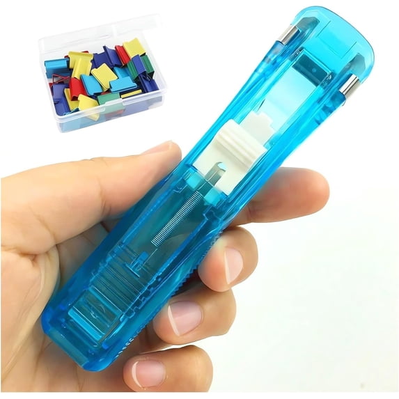 Portable Binder Clip Stapler - Includes 50 Reusable Clips Desktop Push ...