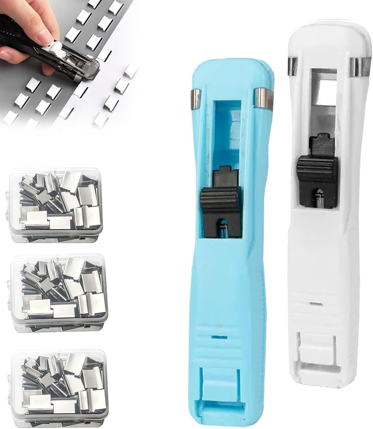Portable Binder Clip Stapler - Includes 50 Reusable Clips, Handheld ...