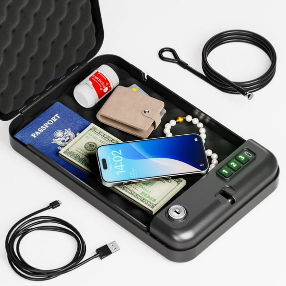 Portable Biometric Security Safe – Compact Electronic Lock Box with Key ...