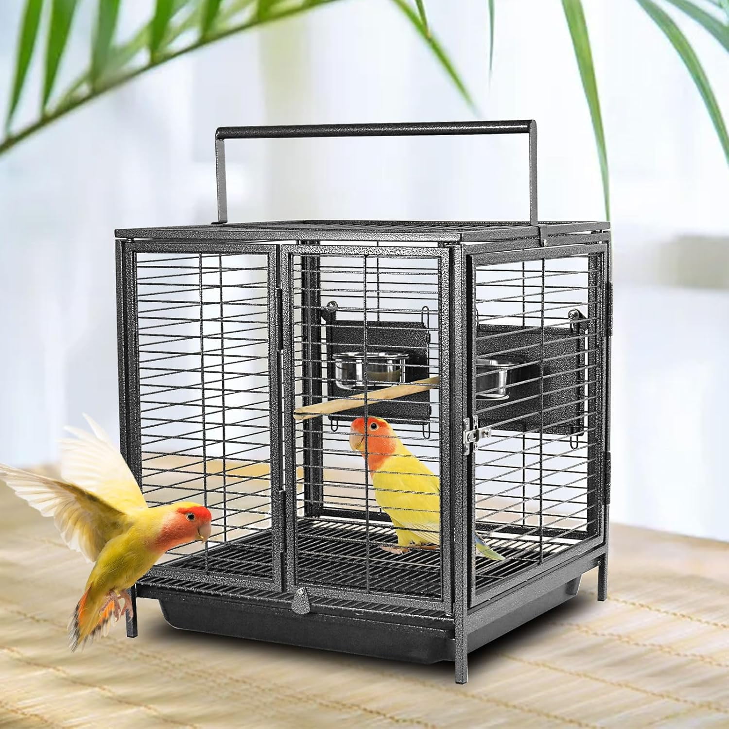 Portable Bird Travel Carrier Cage Black 19 Inch with Handle Wooden ...