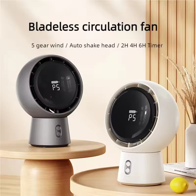 Portable Bladeless Air Circulating Fan USB Rechargeable 5000mAh Battery ...