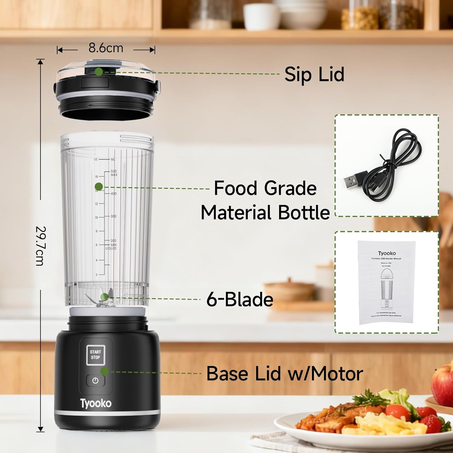 Portable Blender for Smoothies and Shakes, 18oz Rechargeable Electric ...