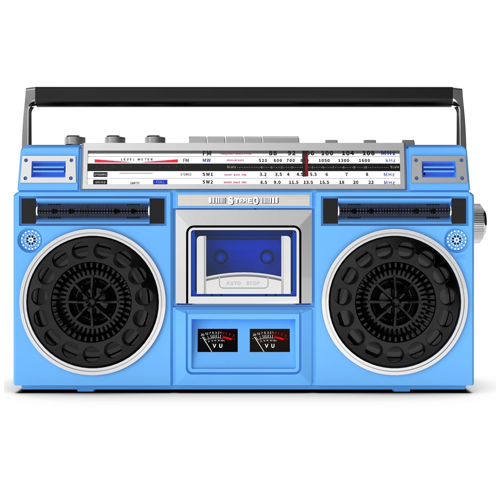 Portable Bluetooth Boombox AM/FM Radio Cassette Player Recorder, VU ...