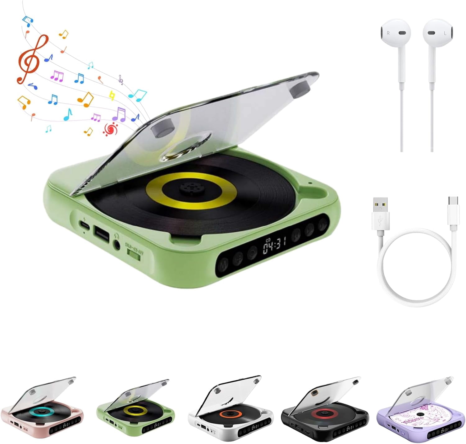 Portable Bluetooth CD Player with LED Display, Rechargeable Wireless CD ...