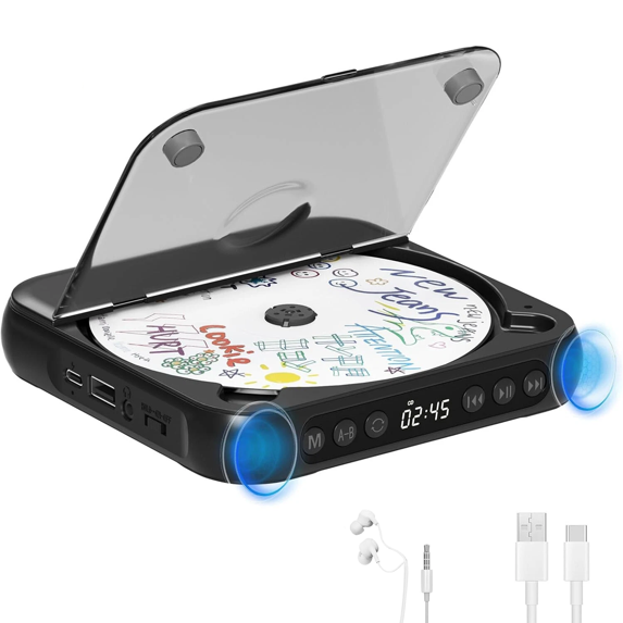 Portable Bluetooth-Compatible CD Player, Hi-Fi Sound, Wireless & Wired ...