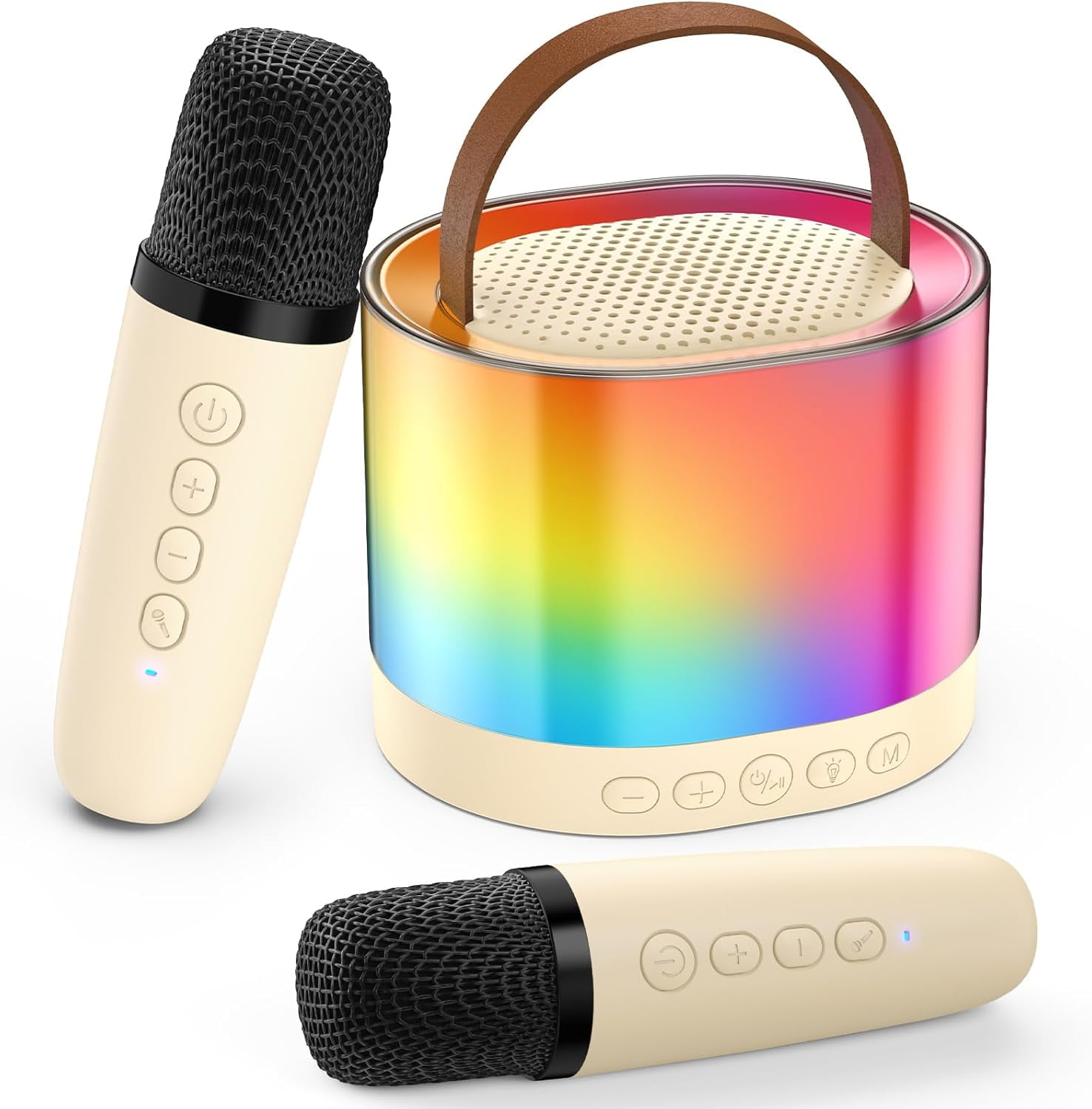 Portable Bluetooth Mini Karaoke Speaker, Colorful LED Lights, 2 Mics ...