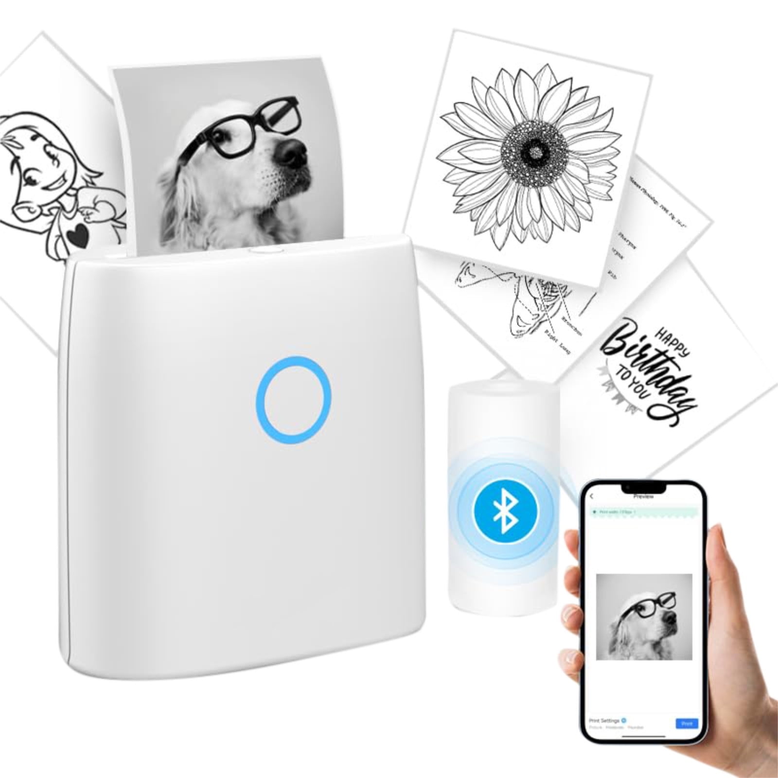 Portable Bluetooth Mini Thermal Printer TP6, 300DPI Resolution, Pocket ...