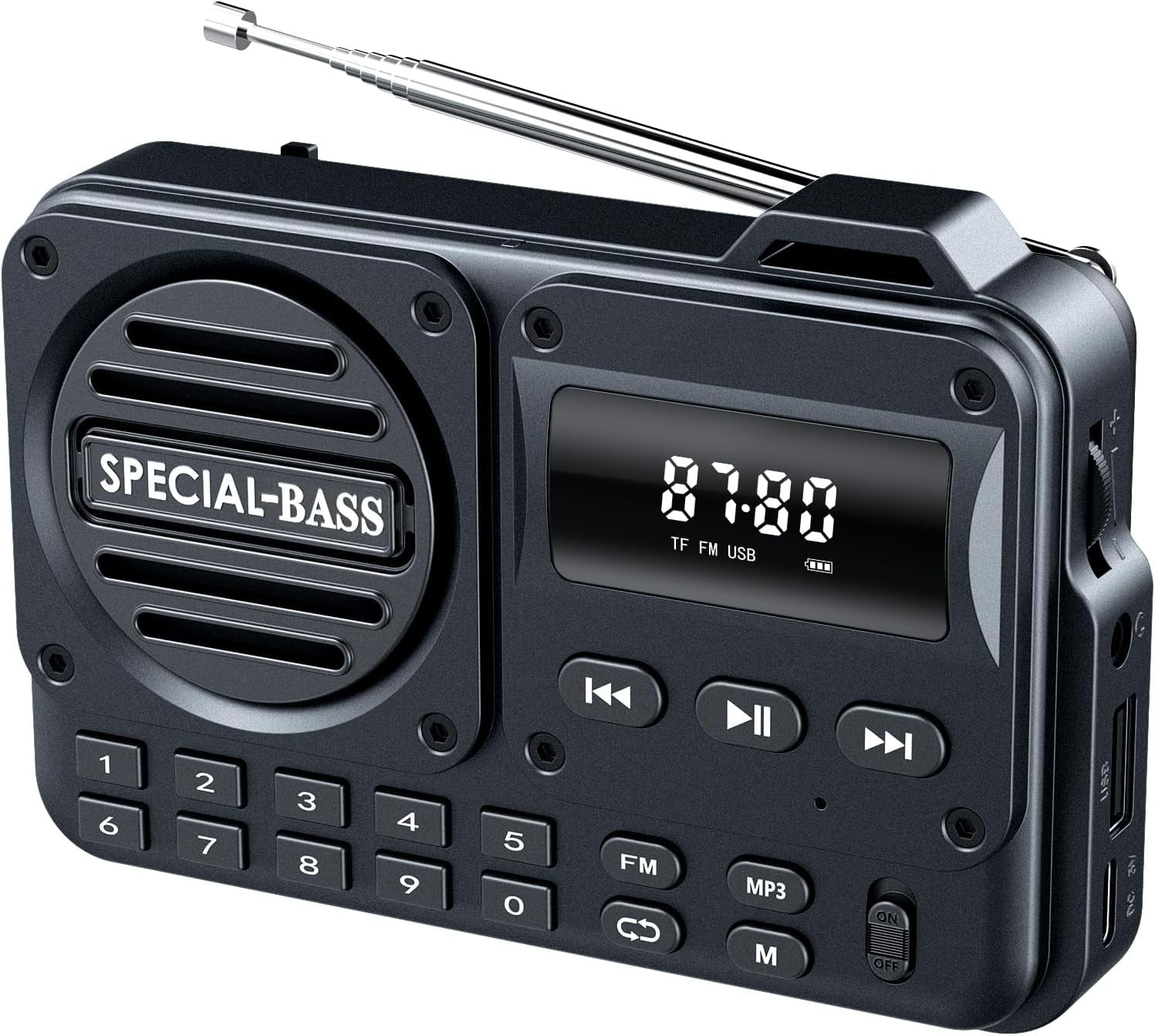 Portable Bluetooth Radio with USB-C Fast Charging, 2000mAh Battery, FM ...