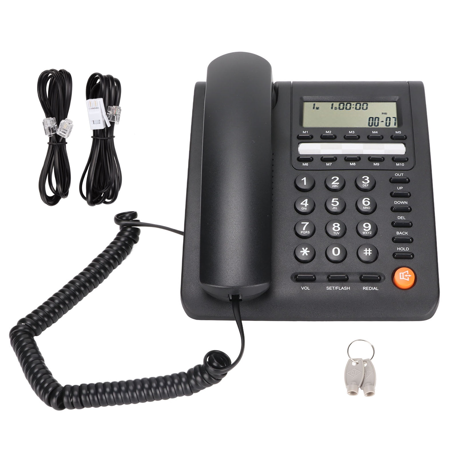 Corded Landline Phone with 16-Bit LCD Display, 3 Alarm Clocks, Call ...