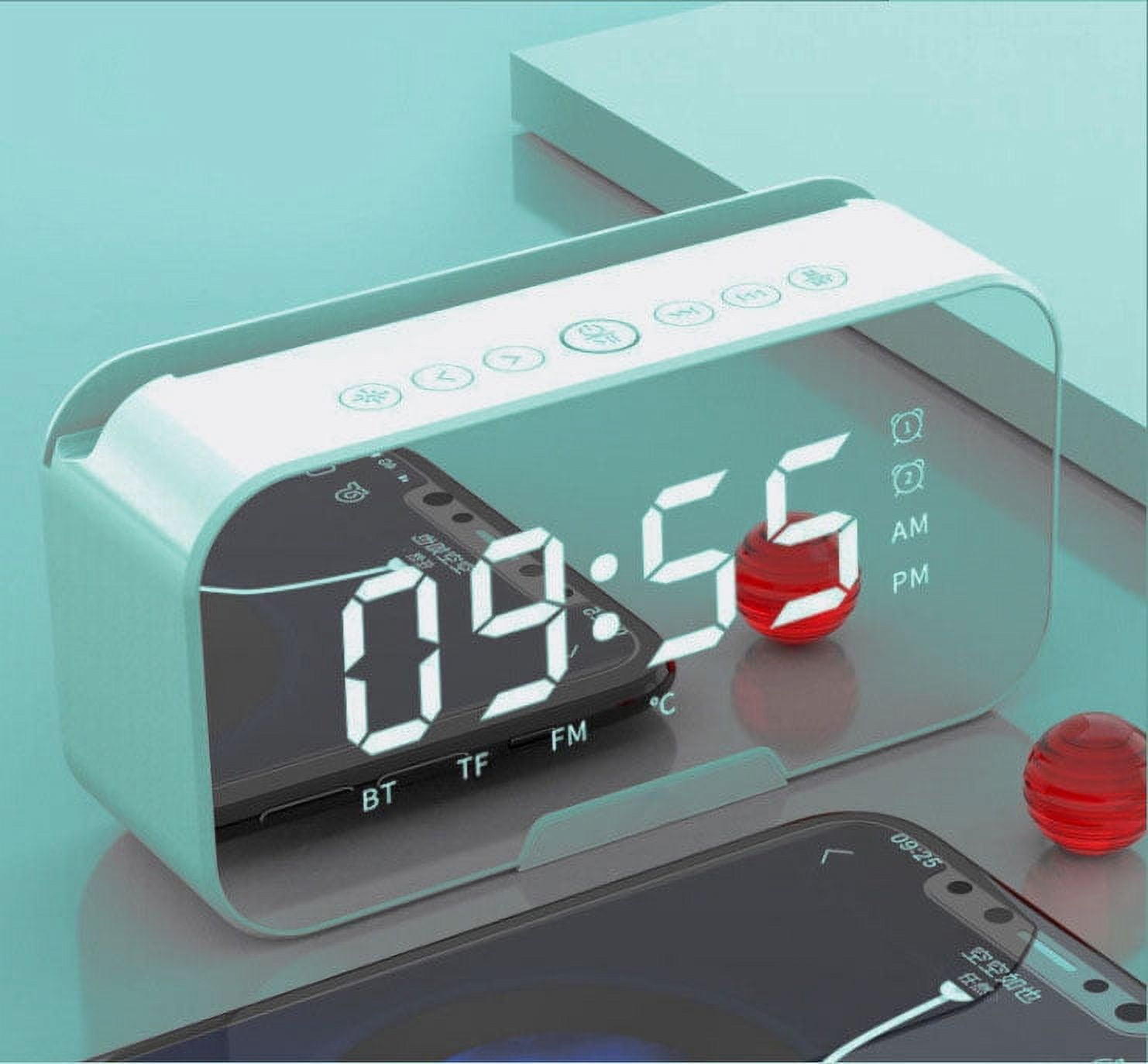 Portable Bluetooth Speaker, Mirror Clock, Dimmable LED Display, TF Card ...