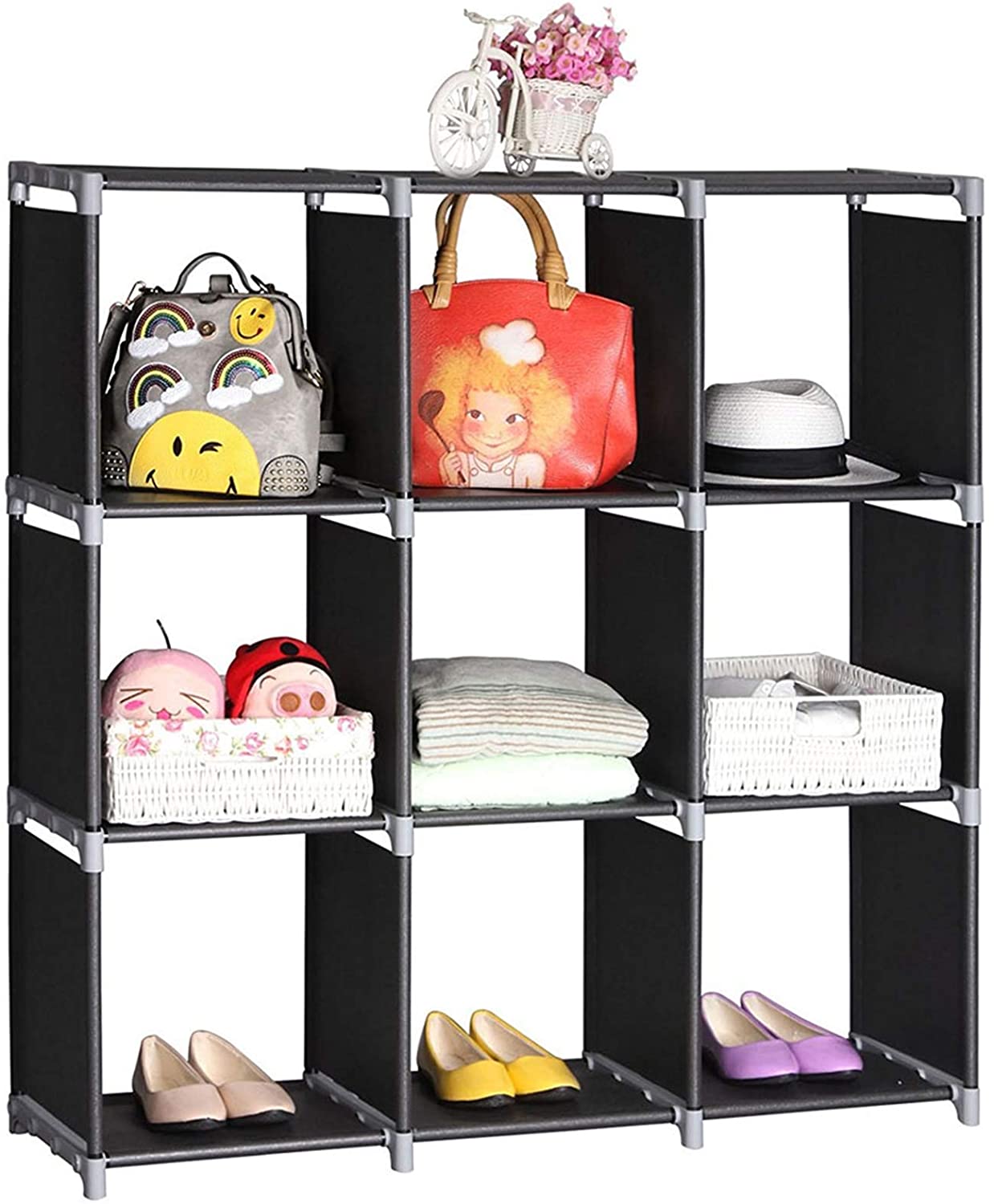 Portable Bookshelf, 9 Cube Closet Storage Organizer Bookcase, Clothes ...