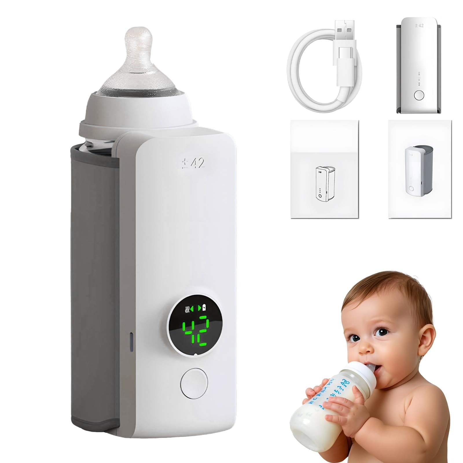JMDLWZ Portable Bottle Warmer, Battery-Powered, Waterless, Digital Temp ...
