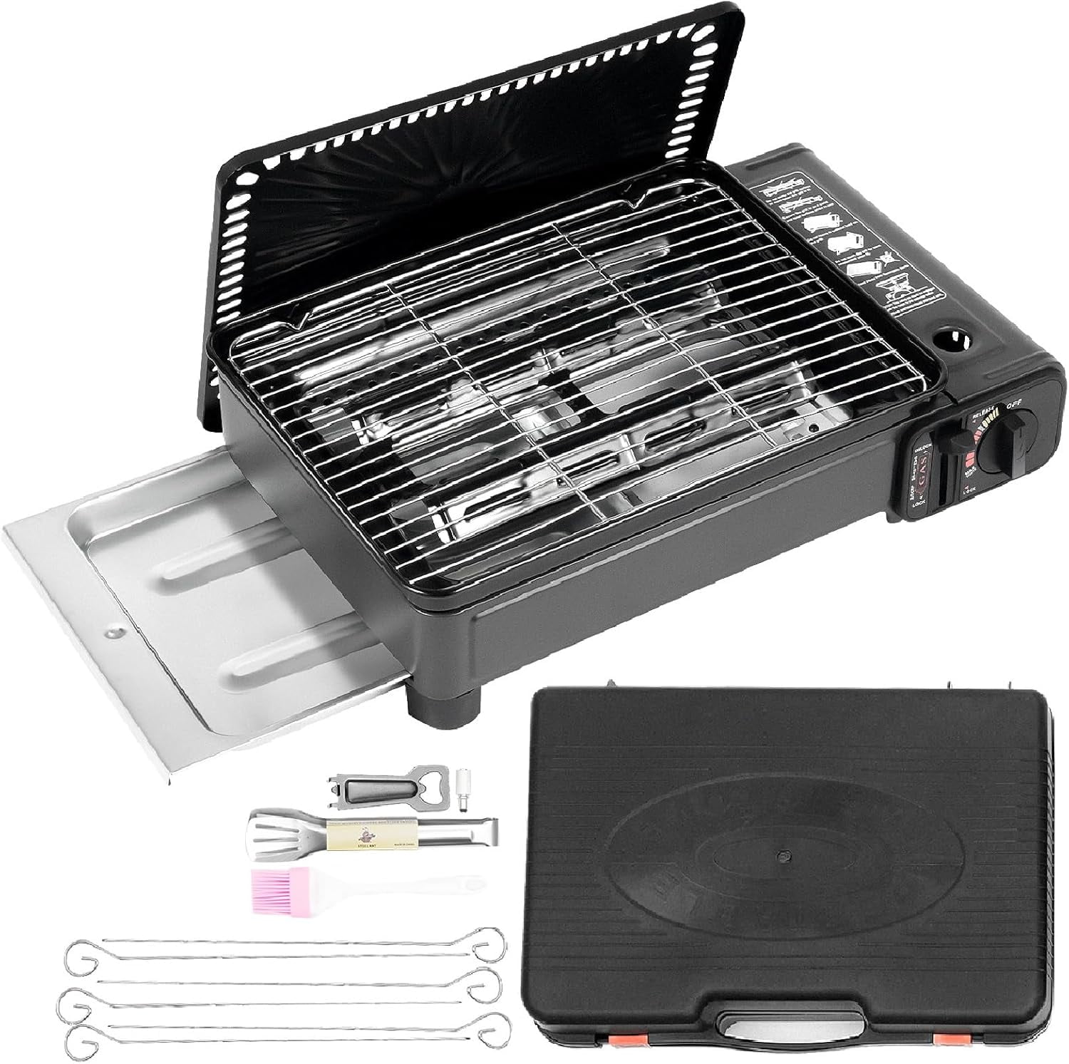 Portable Butane Gas Grill Camping BBQ Grill Indoor Tabletop Stove With ...