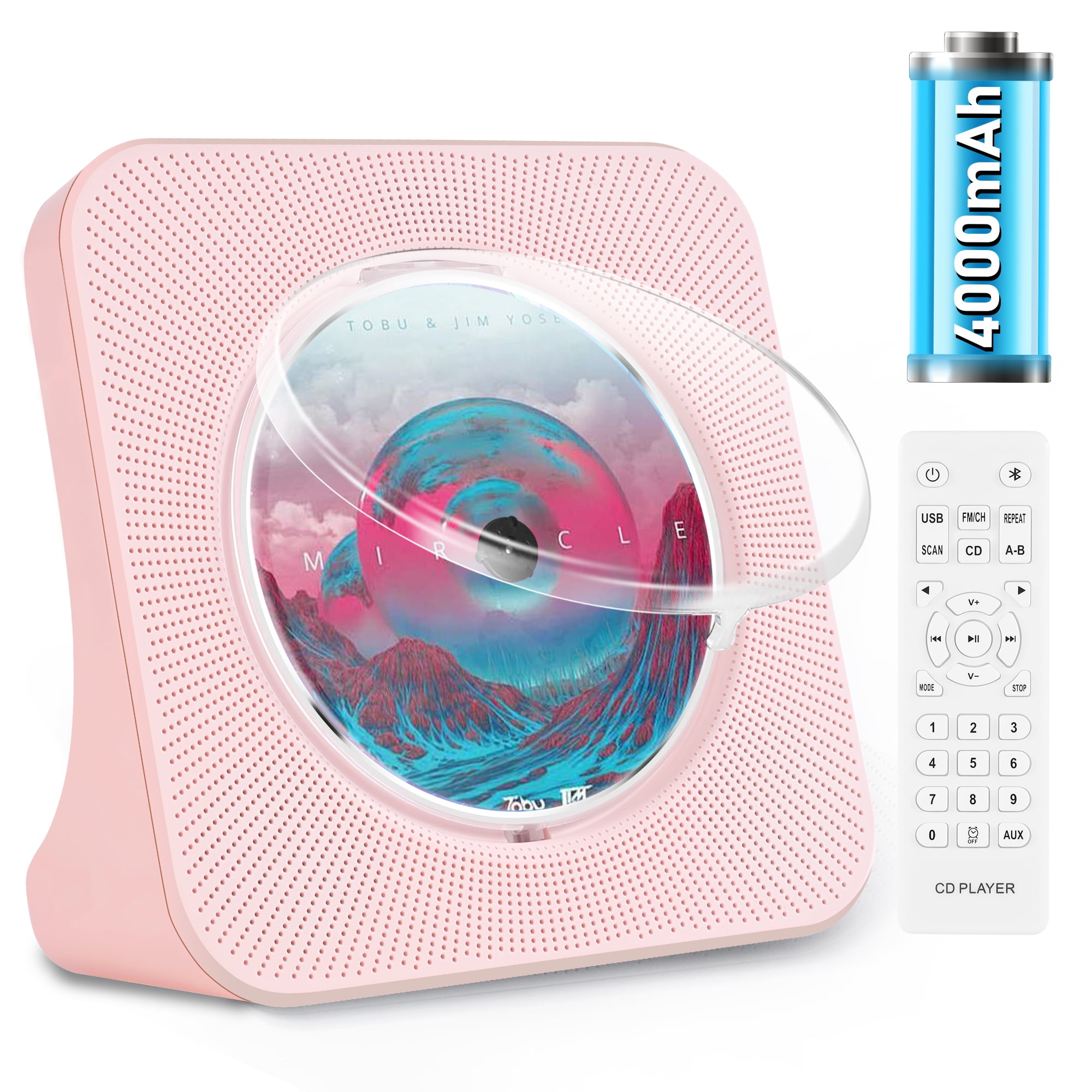 Portable CD Player with Bluetooth, 4000mAh Rechargeable CD player for ...