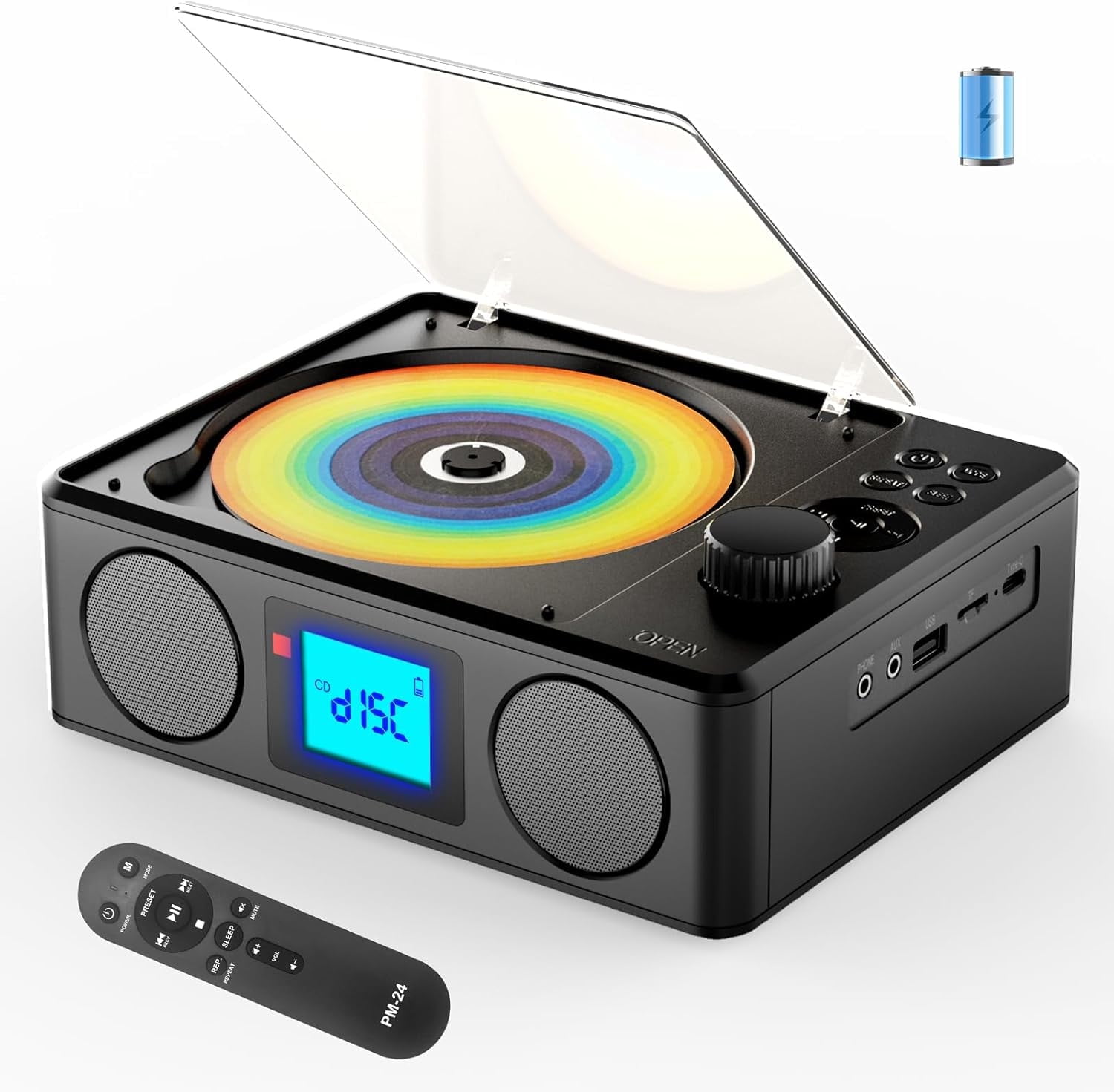 Portable CD Player Bluetooth with Speakers and Remote, Rechargeable ...