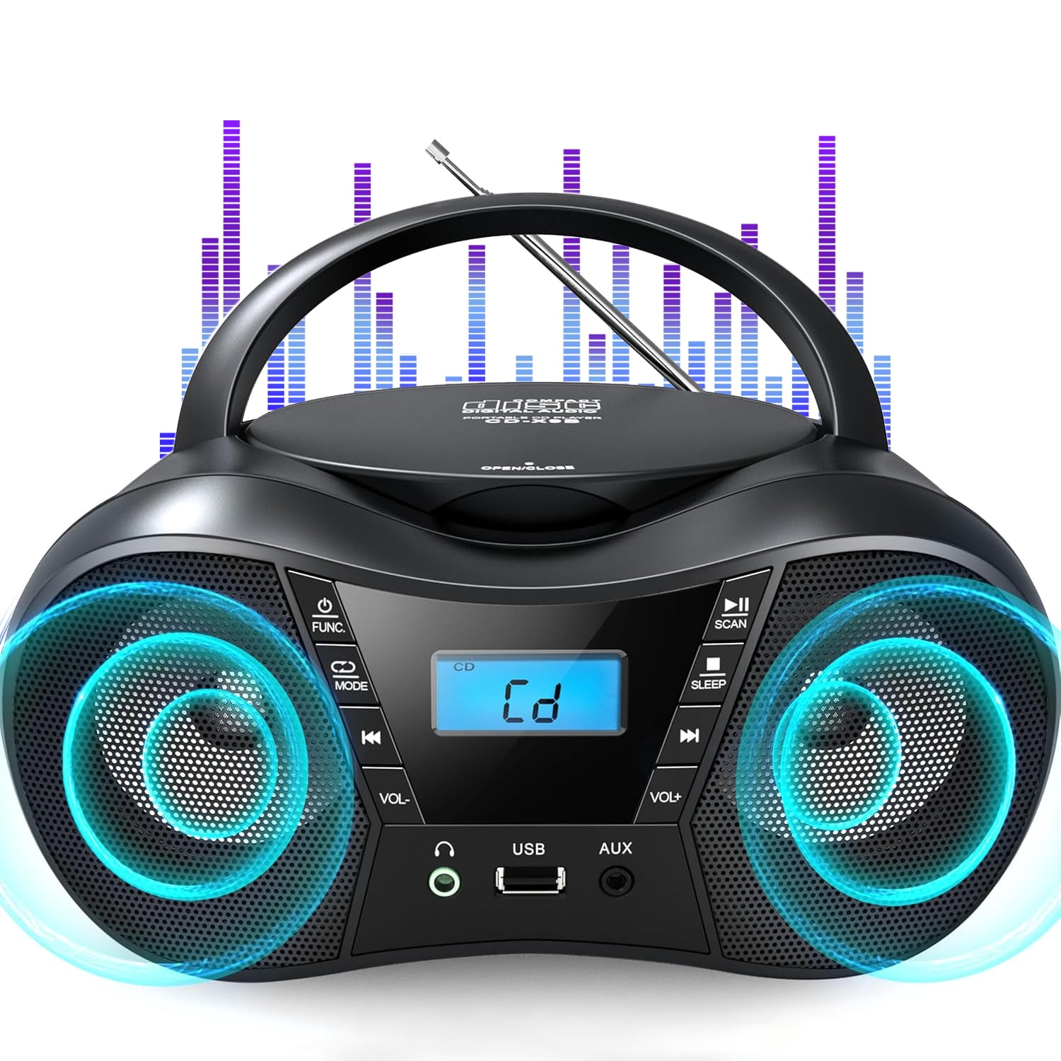Portable CD Player Boombox with FM Radio,Bluetooth 5.1,Clear Sound,LCD ...