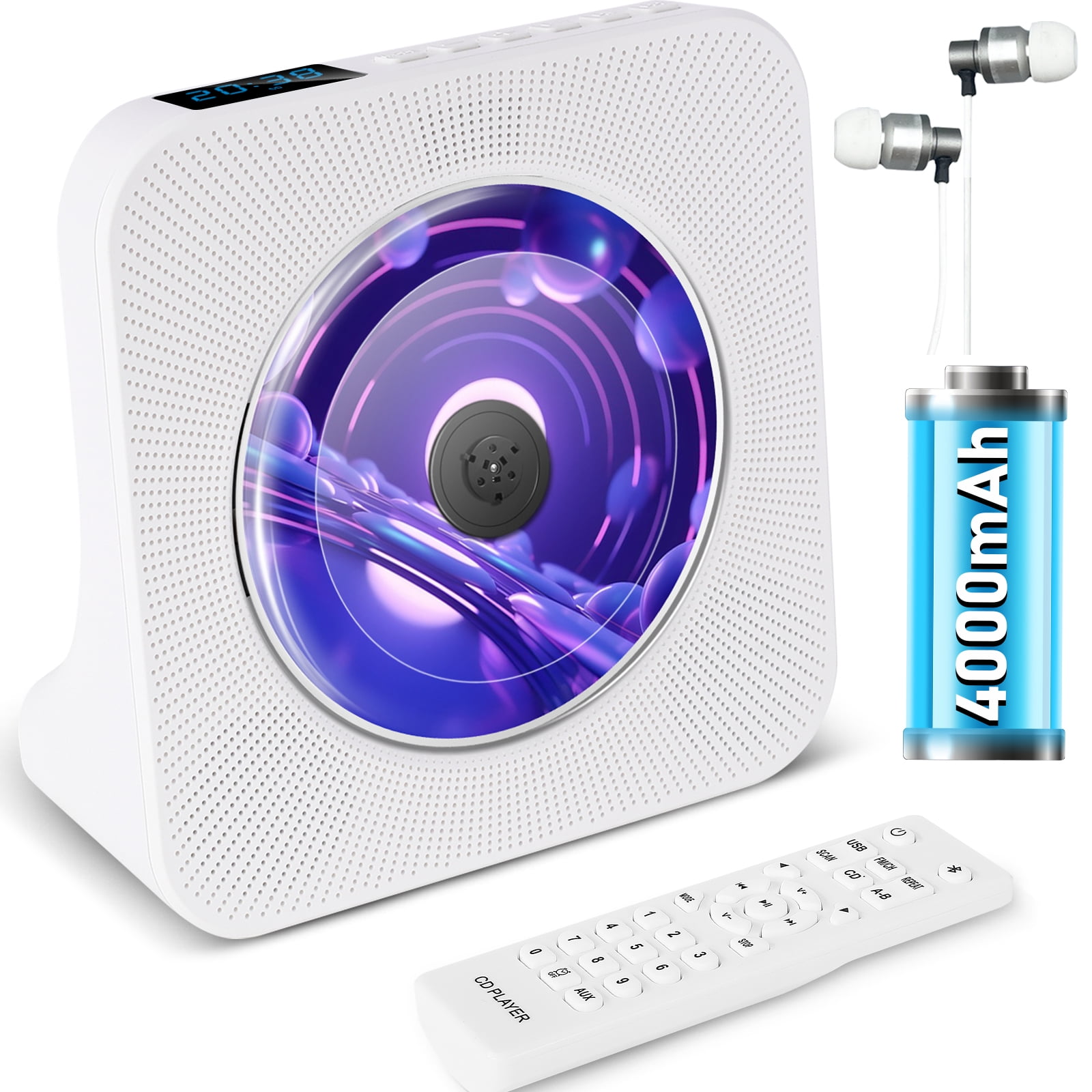 Portable CD Players with Built-in Battery, Bluetooth CD Player with FM ...