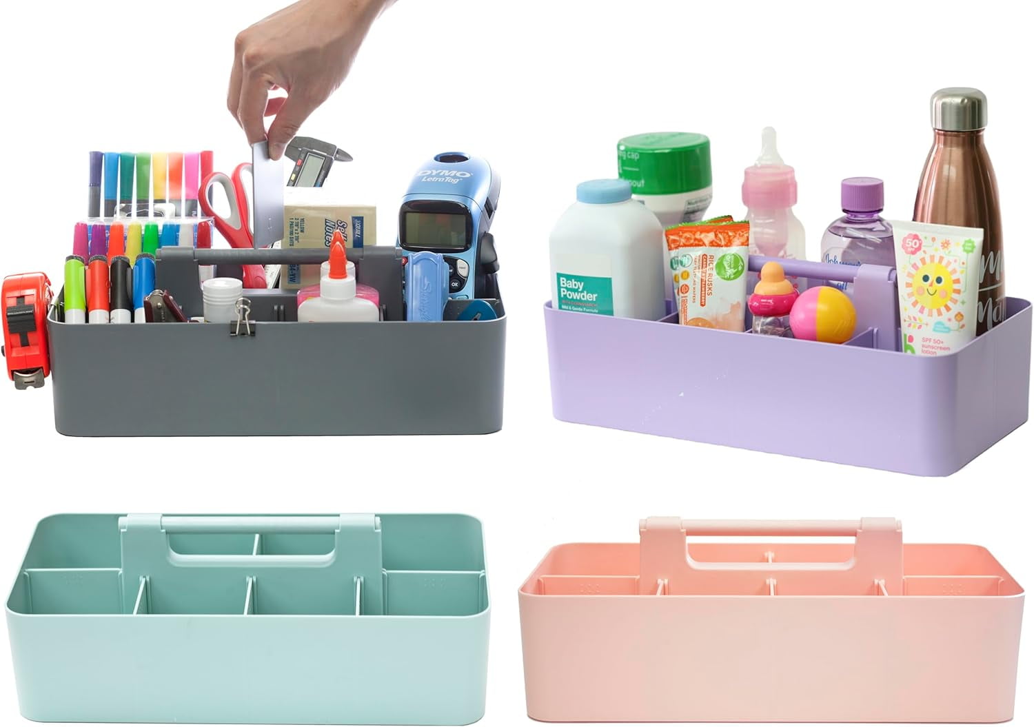 Portable Caddy Organizer - Stackable Plastic Caddy with Handle | Desk ...