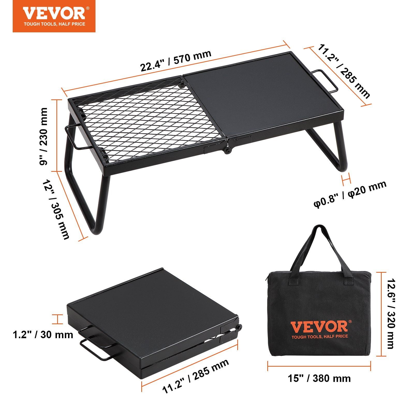 Portable Campfire Grill, 22.4" Heavy Duty Steel Mesh Grate with Legs ...