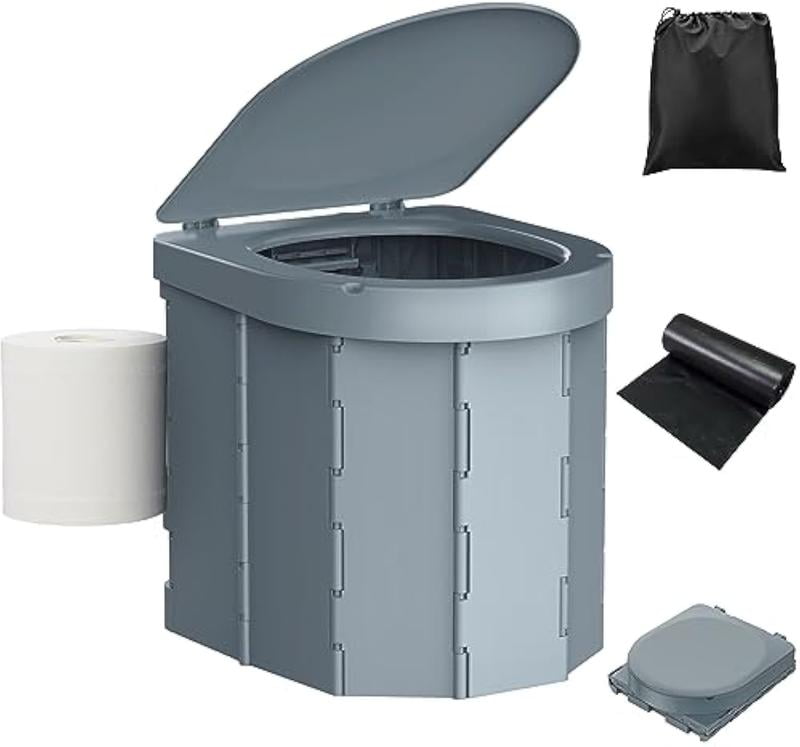 Portable Camping Adult Folding Toilet with Lid and Retractable Toilet ...