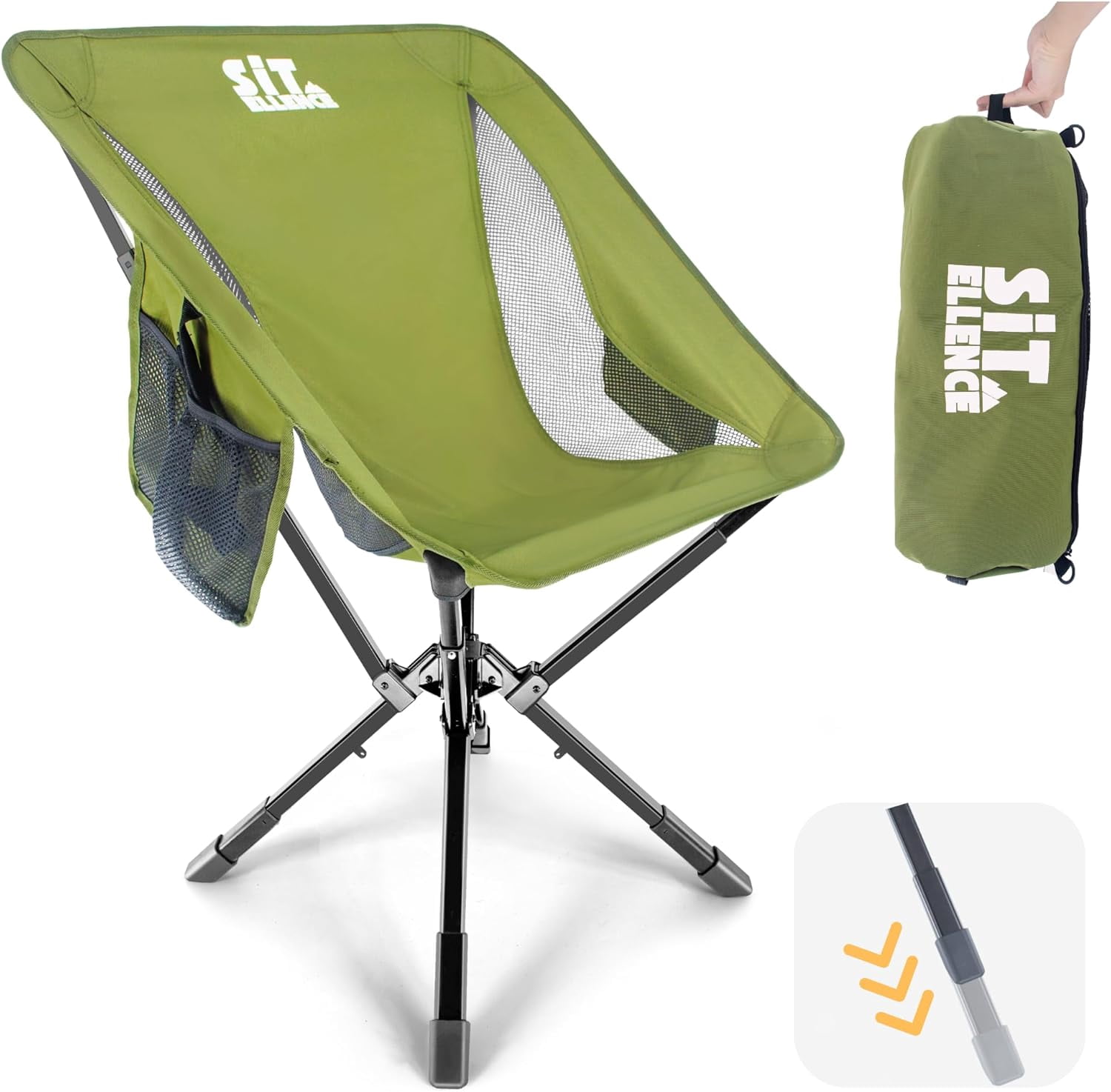 Portable Camping Chair - Adjustable Height Folding Chair, Compact ...