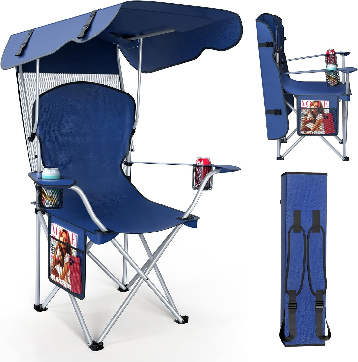 Portable Camping Chair with Canopy - Folding Chair with Canopy, Durable ...