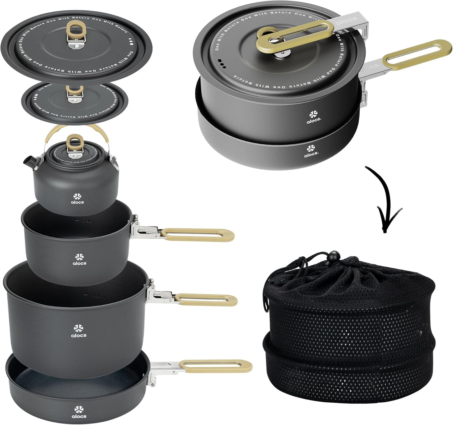 Portable Camping Cookware - Upgraded Handle, Non-Stick Camping Pan Set ...