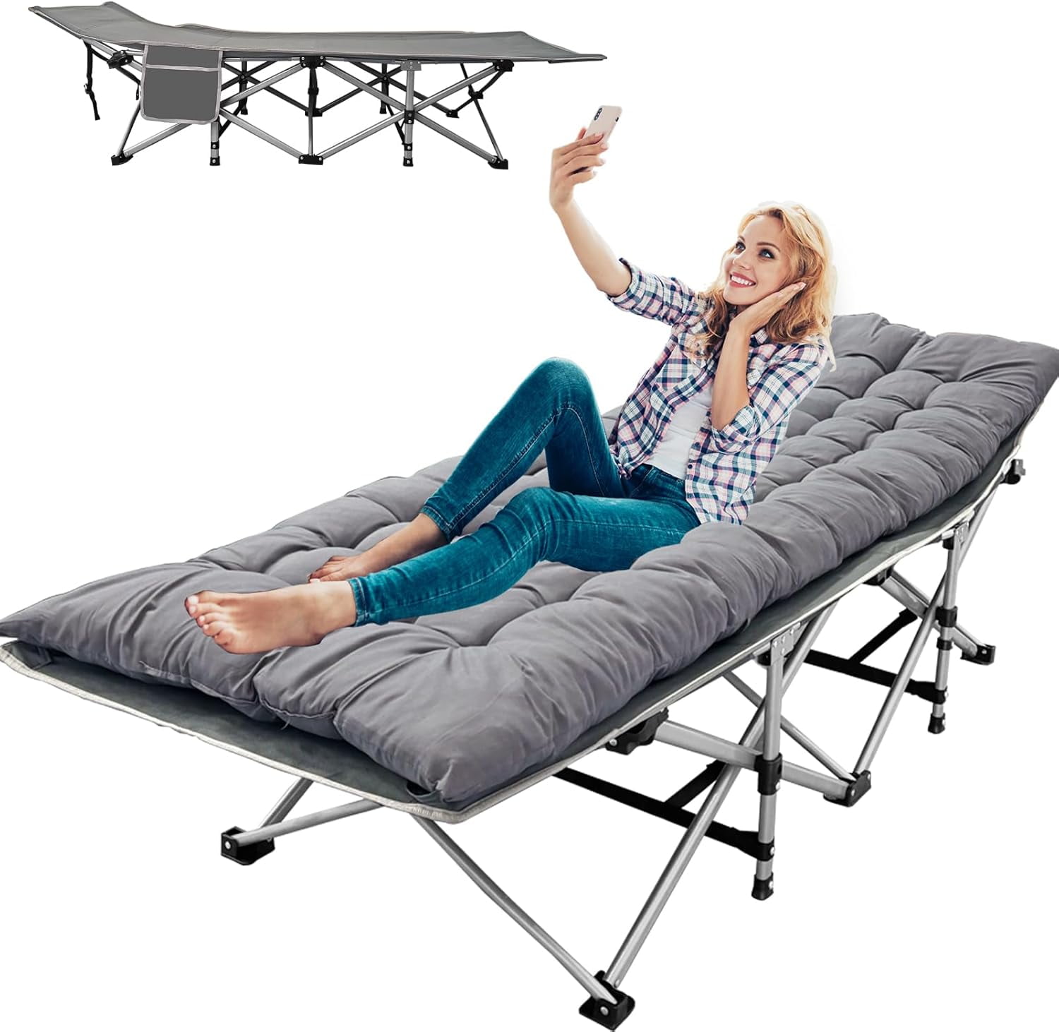 Portable Camping Cot, Extra Wide with Thick Mattress,Folding Bed Cot ...