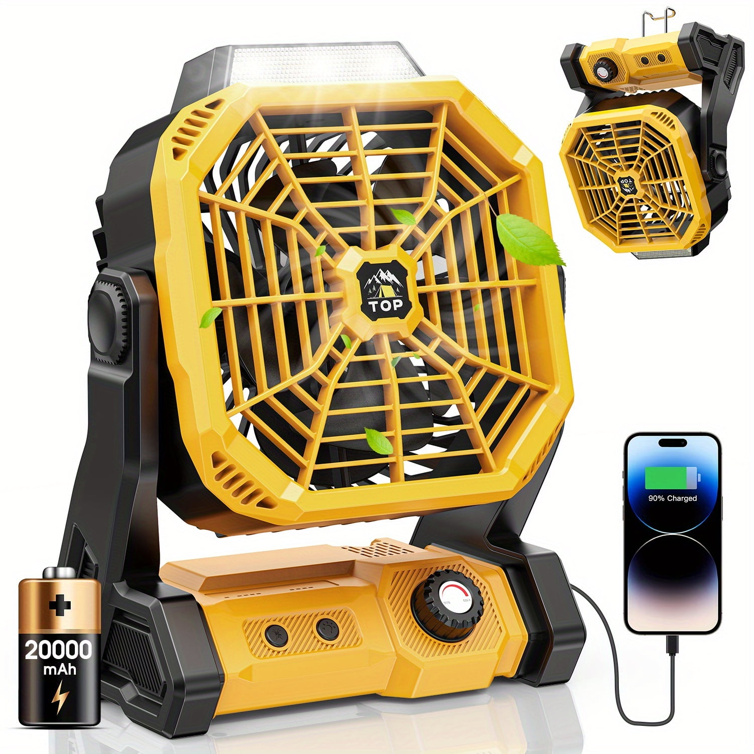 [Portable Camping Fan] 20,000mAh Rechargeable Portable Battery-powered ...