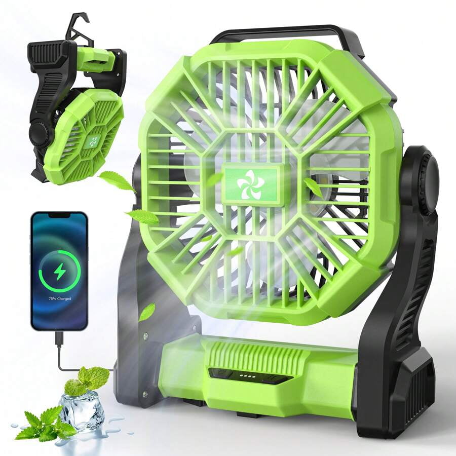 Portable Camping Fan For Tents - 10000mah Rechargeable Battery Operated ...