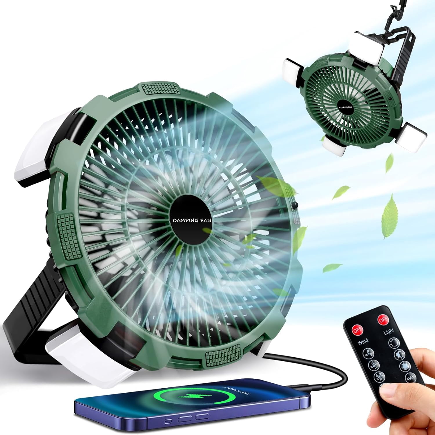 Portable Camping Fan with LED Lantern, 11600mAh Rechargeable Battery ...