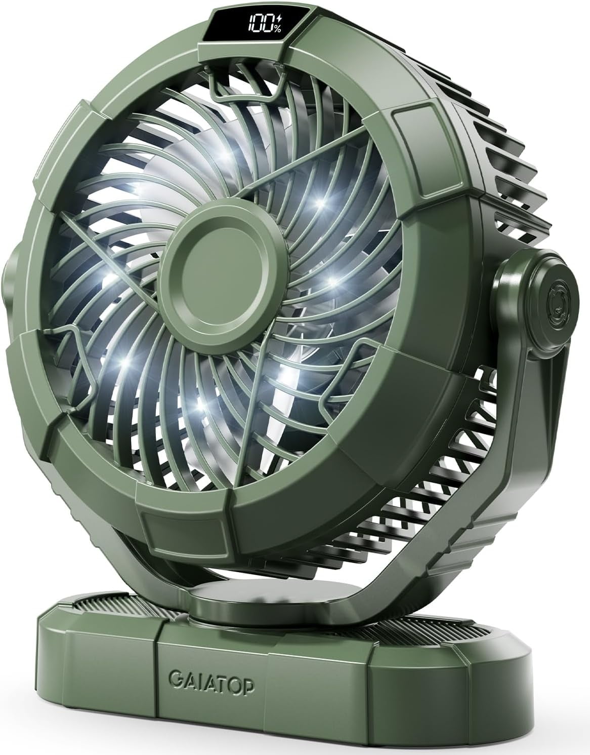 Portable Camping Fan with LED Lantern, Power Display 360° Head Rotation ...