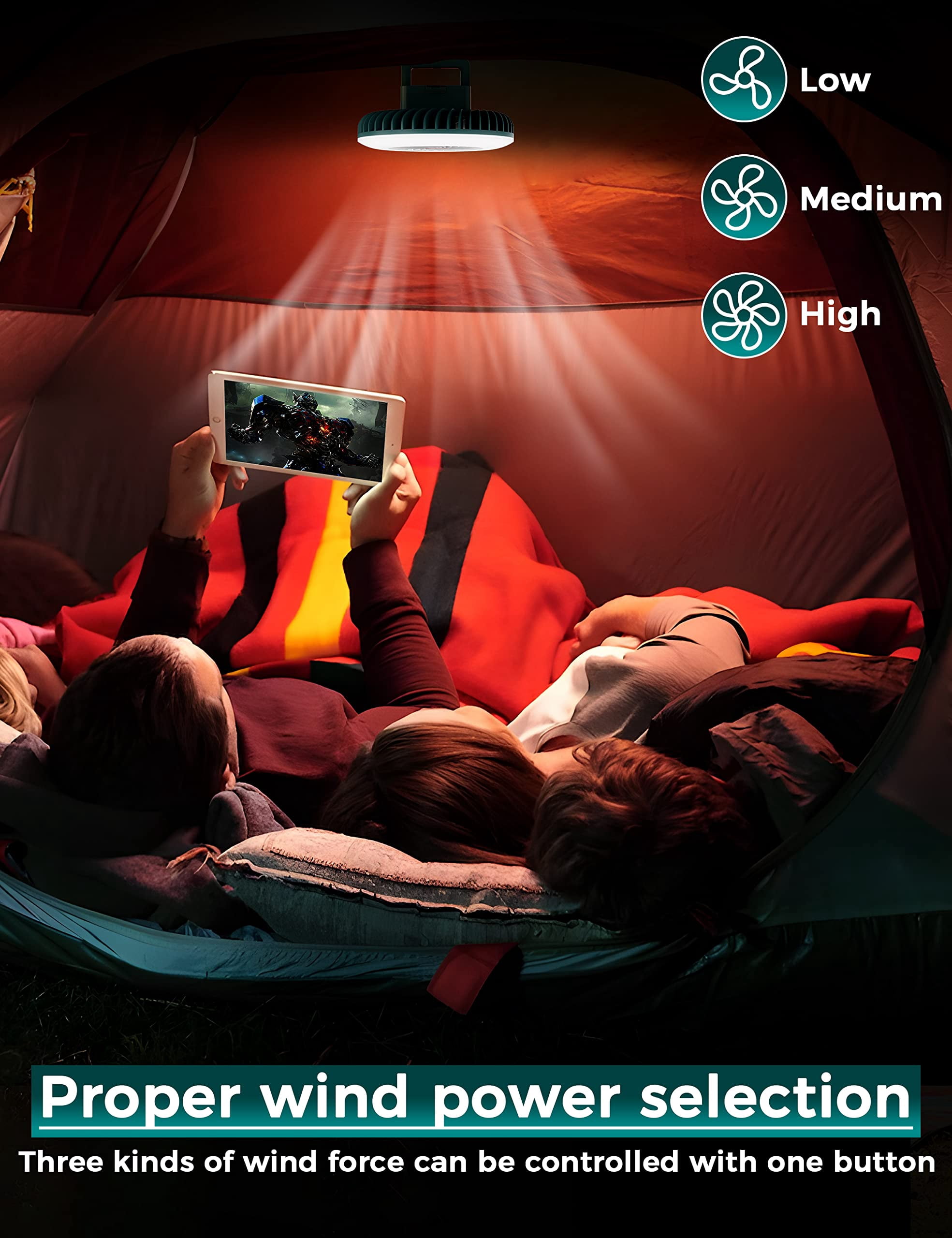 Portable Camping Fan with LED Lantern, USB Rechargeable Waterproof Tent ...