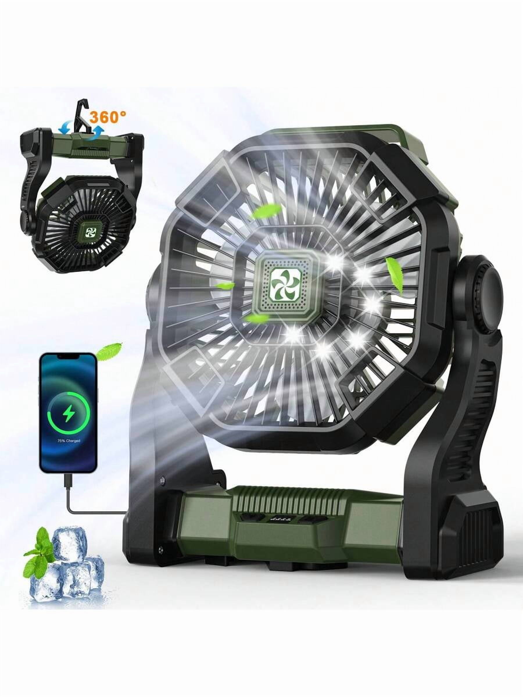 Portable Camping Fan With LED Light - 20000mAh Rechargeable Battery ...