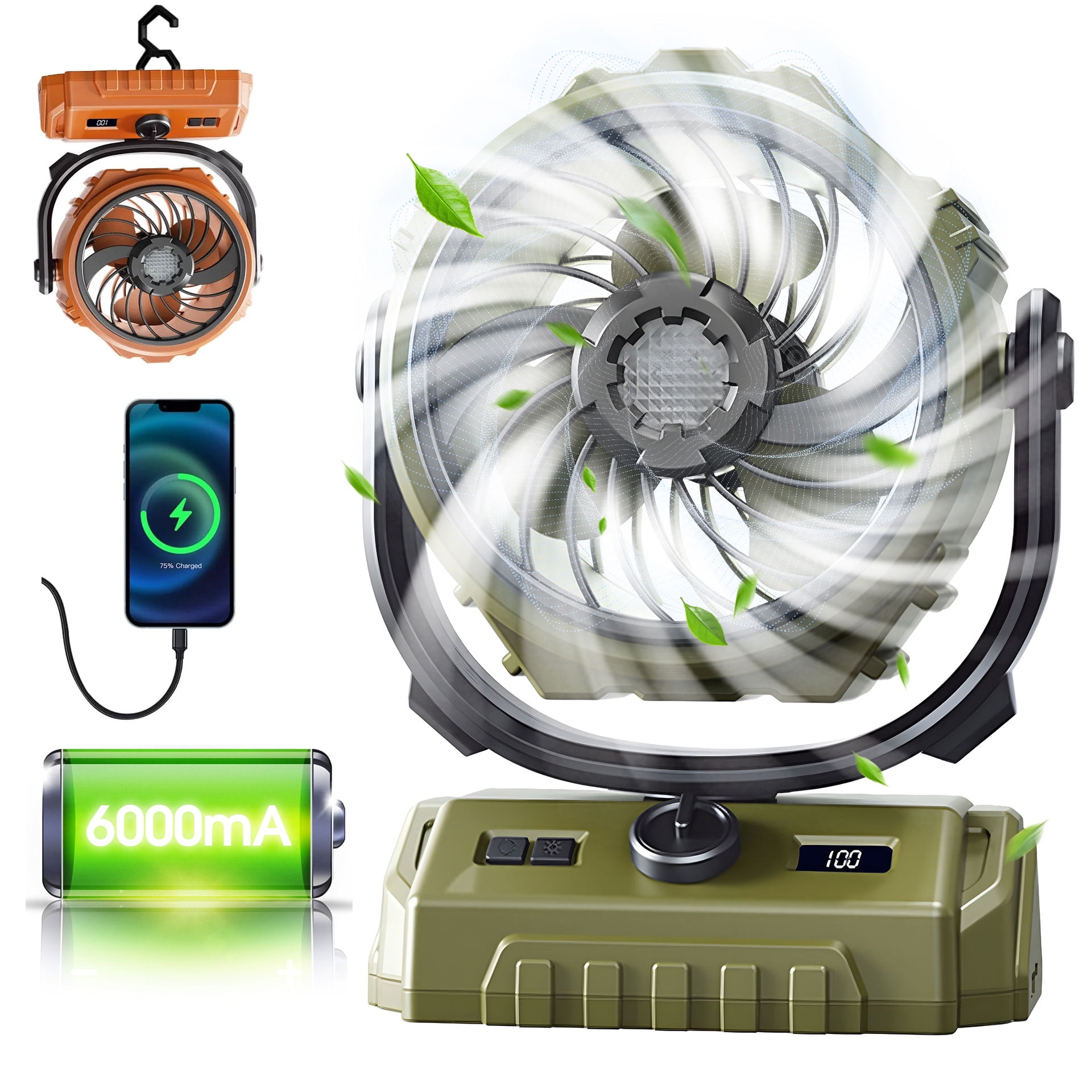 Portable Camping Fan for Outside,Outdoor Cooling Fan for Patios,Auto ...