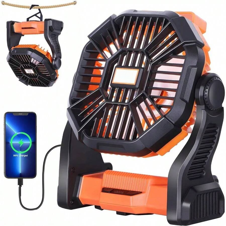 Portable Camping Fan,Rechargeable Battery Powered Fan with LED Lantern ...
