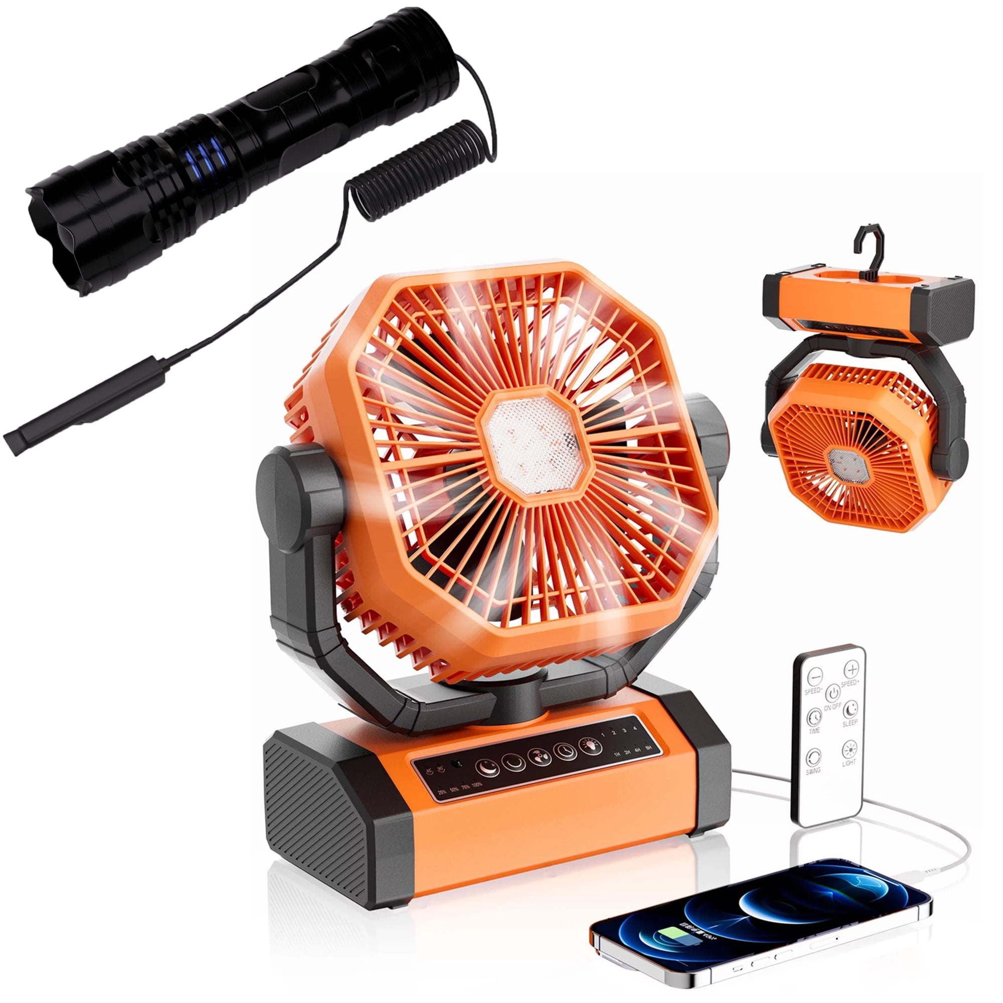 Portable Camping Fan and 1000 lumens LED Tactical Flashlight Set ...