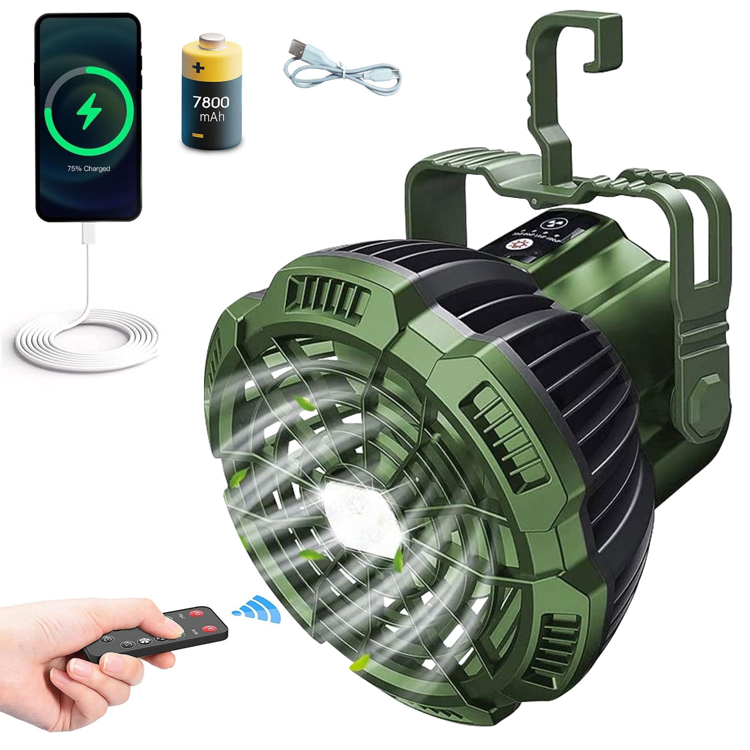 Portable Camping Fan with LED Lantern, 7800mAh Rechargeable Battery ...