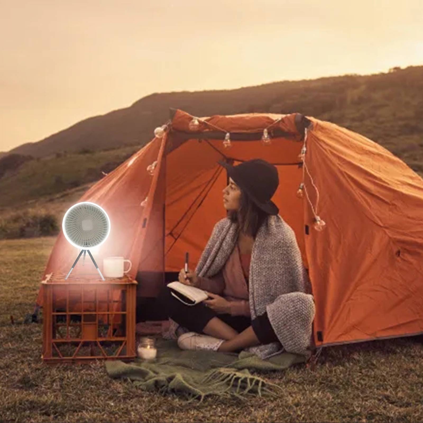 Portable Camping Fan with LED Light,USB Desk Fan,Wall Mountable Outdoor ...